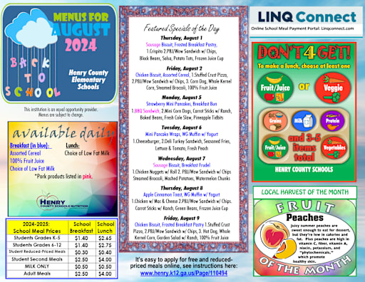 Elementary School Lunch Menu