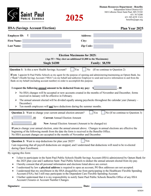 Hsa Distribution Form