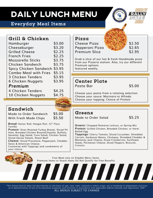 elementary school lunch schedule