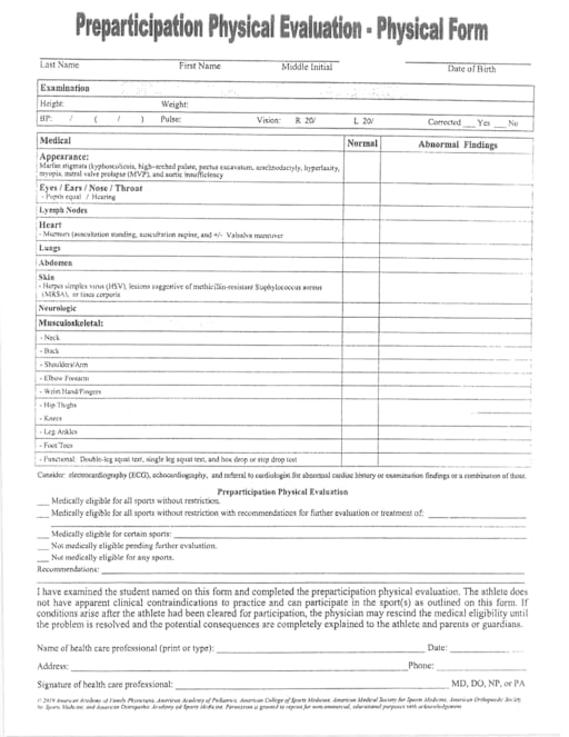 middle school evaluation form