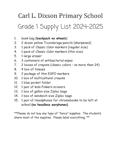 grade 1 list