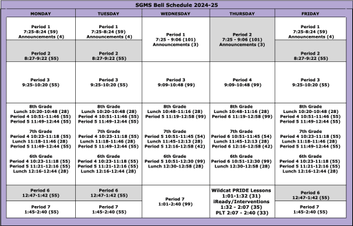 Middle School Daily Schedule Sample