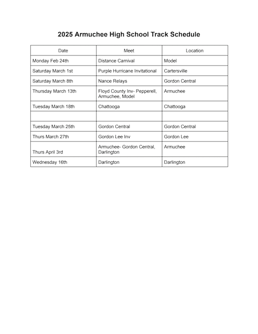high school track schedule
