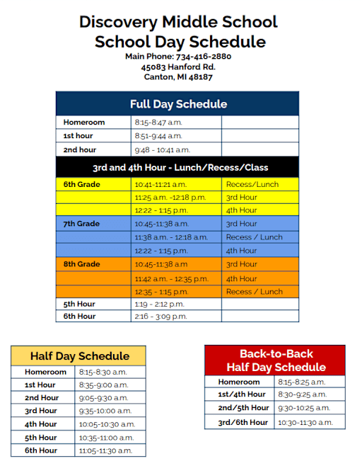 middle school student schedule