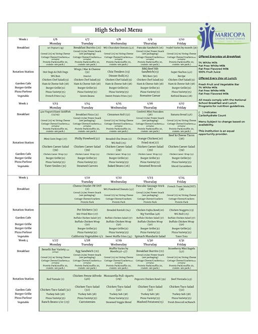 High School Cafeteria Menu Lunch Menu Oroville Union High School