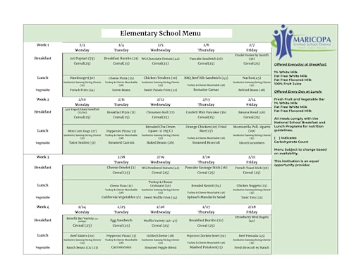 Elementary School Cafeteria Menu Cafe/Lunch Menu | Garrison ISD