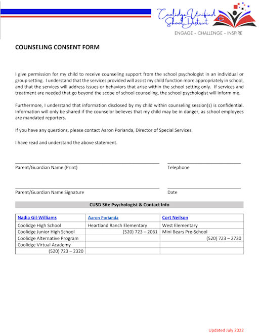elementary school counseling forms