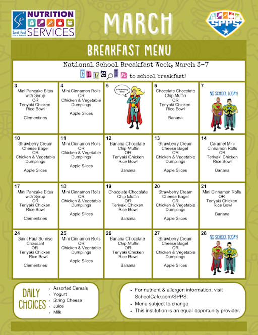 Elementary School Cafeteria Menu Cafe/Lunch Menu | Garrison ISD