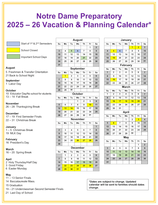 oratory prep calendar