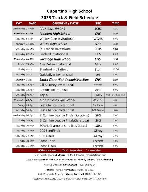 high school track schedule