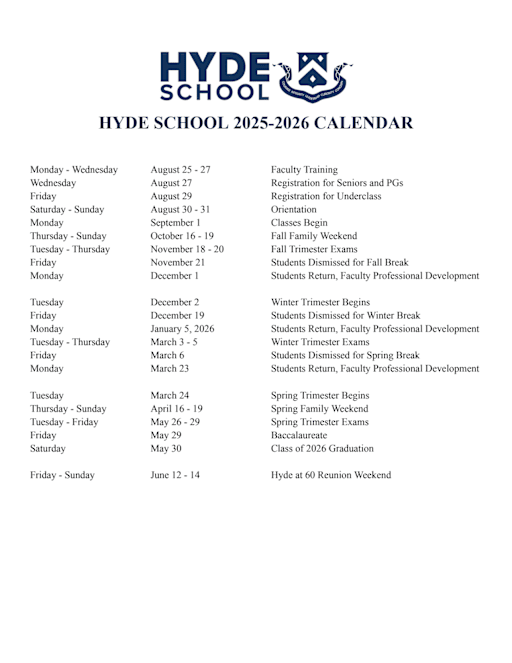 hyde technology school term dates