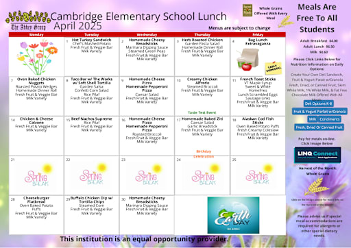 Elementary School Lunch Menu