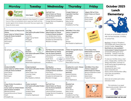 Elementary School Breakfast Menus