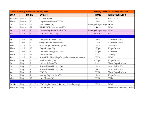 high school track schedule