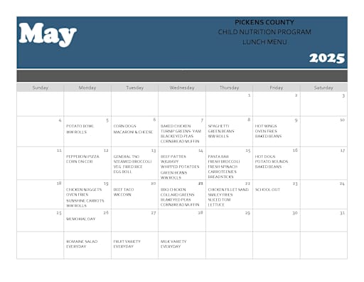 Lunch Menus - Pickens County Schools