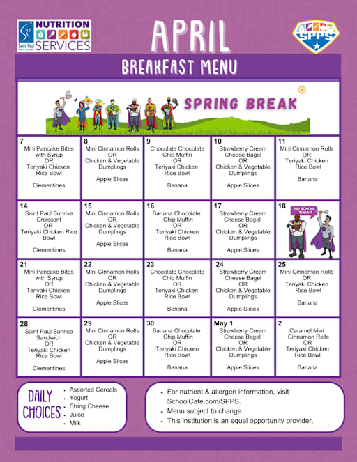 Elementary School Breakfast Menus