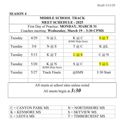 high school track schedule