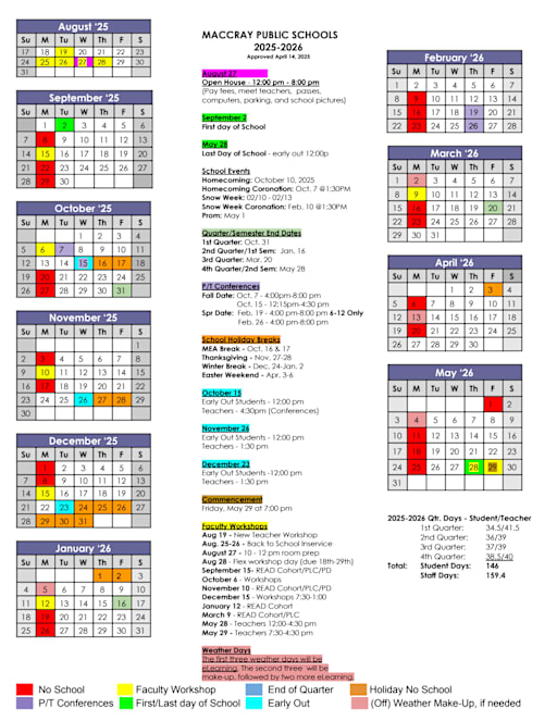 mcc year schedule