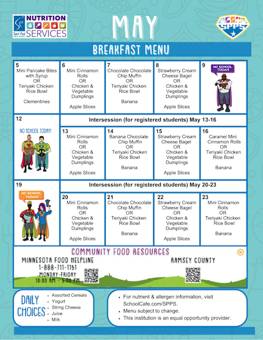 Elementary School Lunch Menu