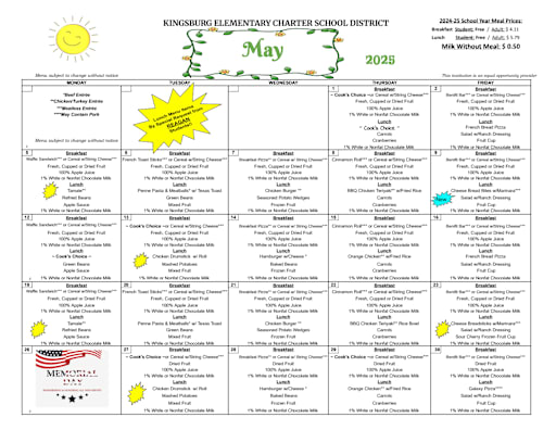 Elementary School Lunch Menu
