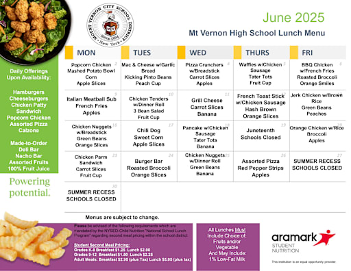 High School Lunch Menu Jr. High Lunch Menu For May/June Printable