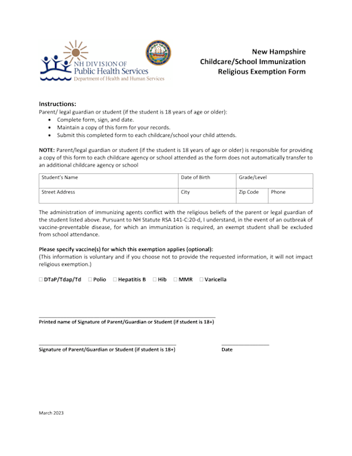exemption form