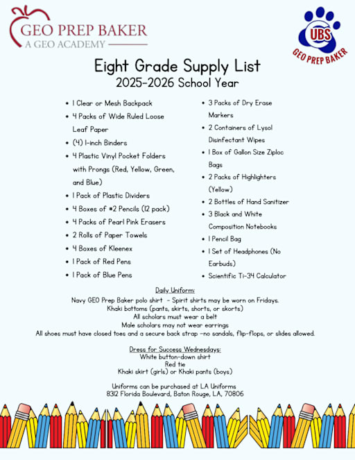prep school supply list