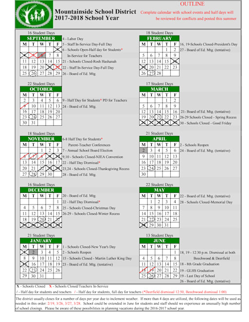 2016 2017 Calendar Printable One Page