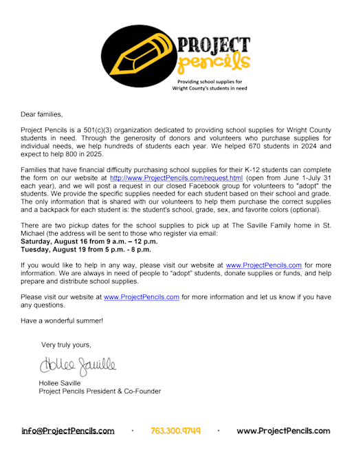 school project items list