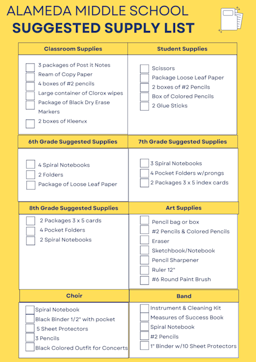 School Supplies List 7th Grade