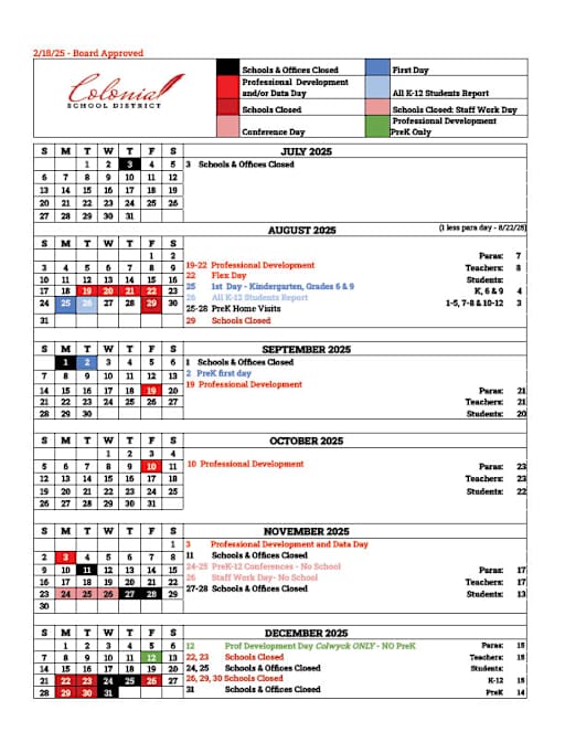 colonial high school schedule