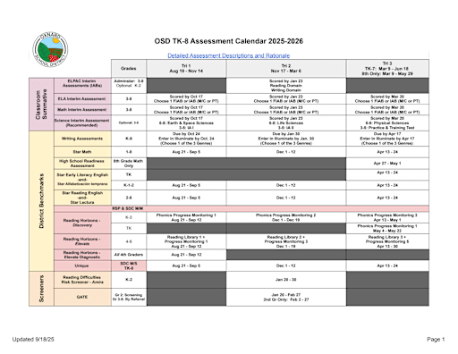 Assessment Calendar