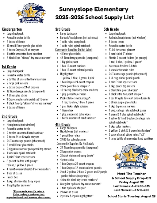 school backpack list