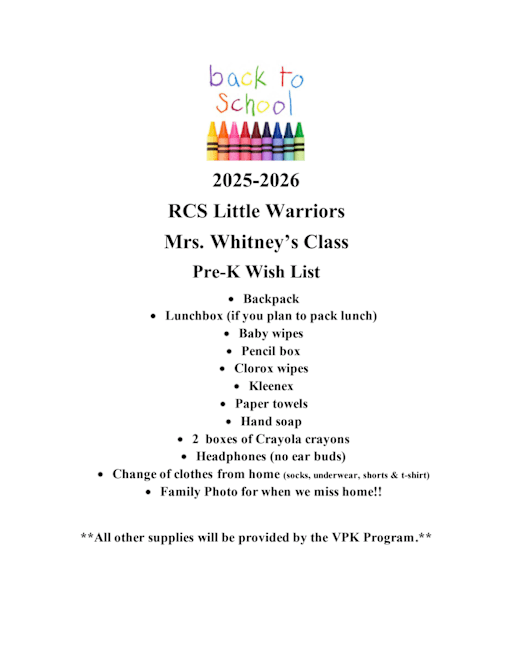 Pre Kindergarten Supply List