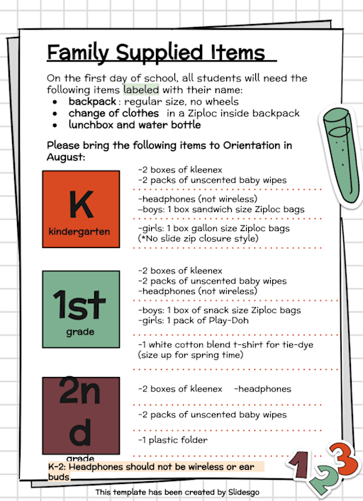 school supplies description