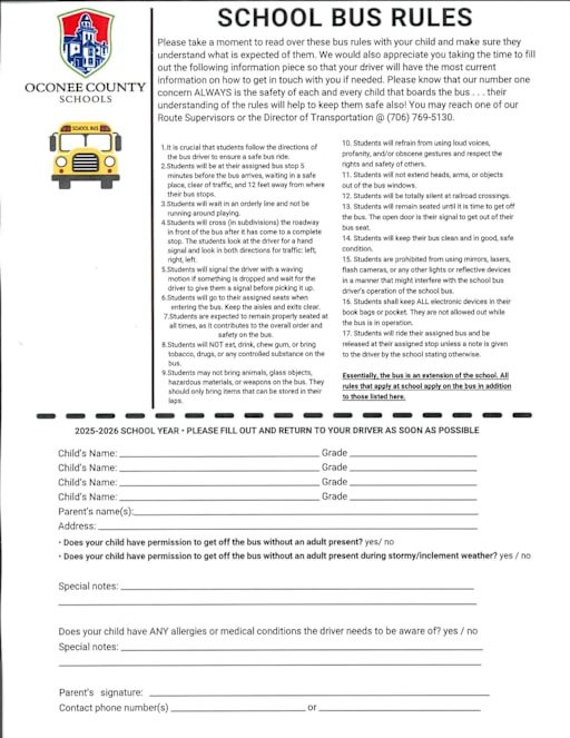school bus documents
