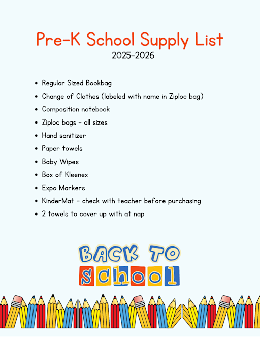 Pre Kindergarten Supply List