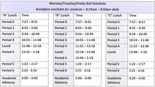 school bell timing format