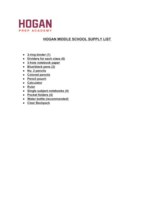 prep school supply list