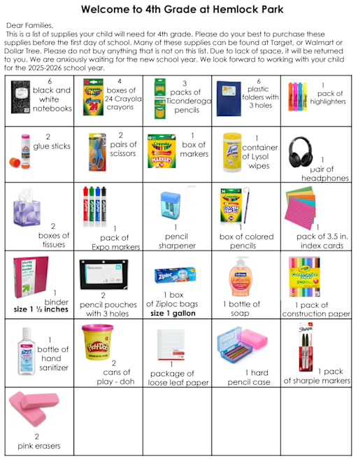 prep school supply list