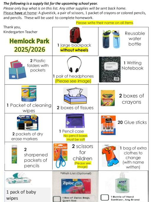 school backpack list