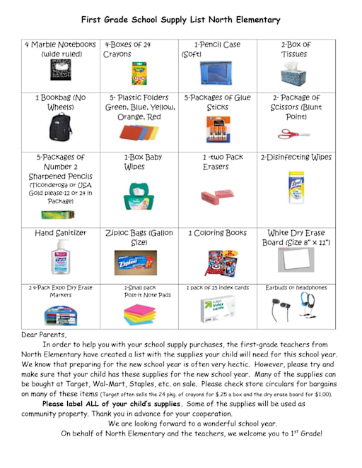 prep school supply list