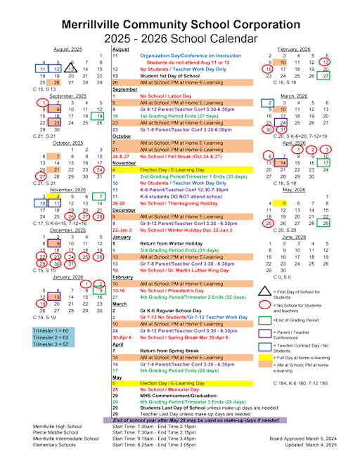 warner elementary school calendar