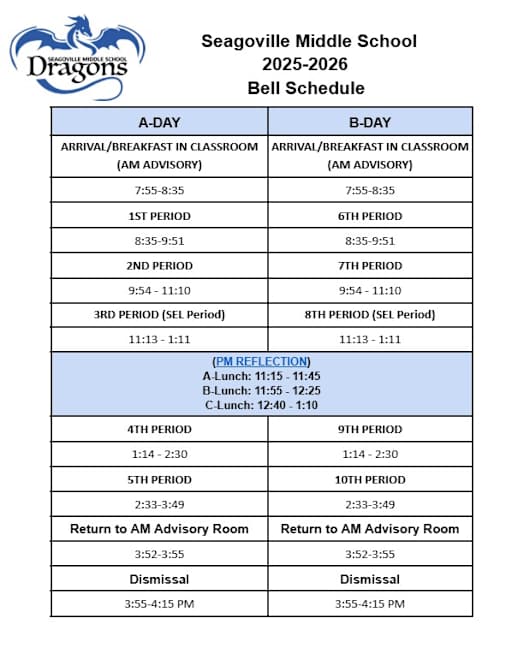 middle school student schedule