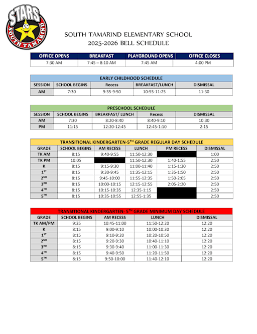 south elementary schedule