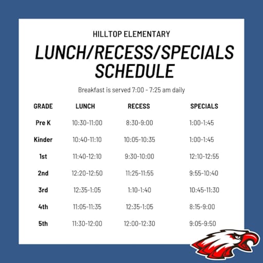 lunch schedule for elementary