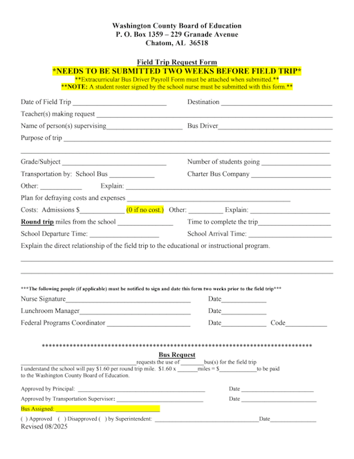school trip forms