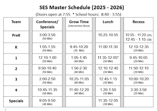 elementary school master schedule examples