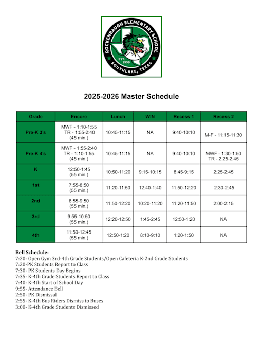south elementary schedule