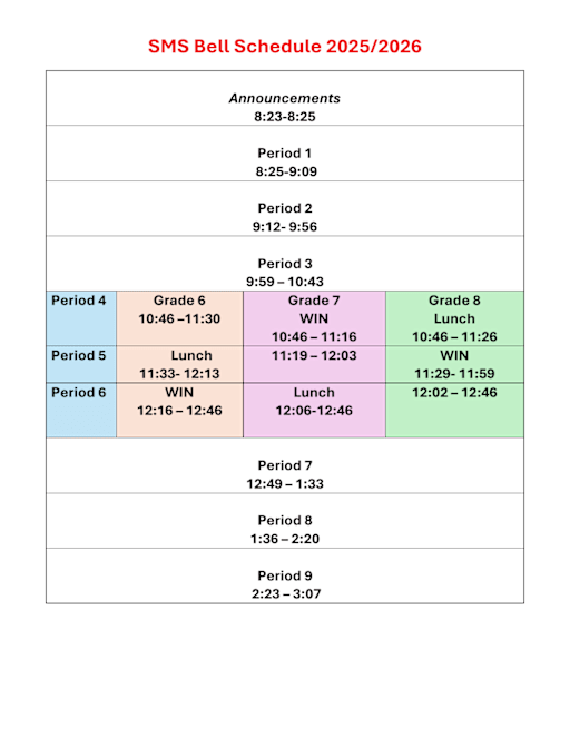 middle school student schedule